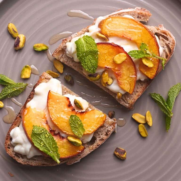Peach Ricotta Toast - Honey Whipped with a Pistachio Crumb — Maria ...